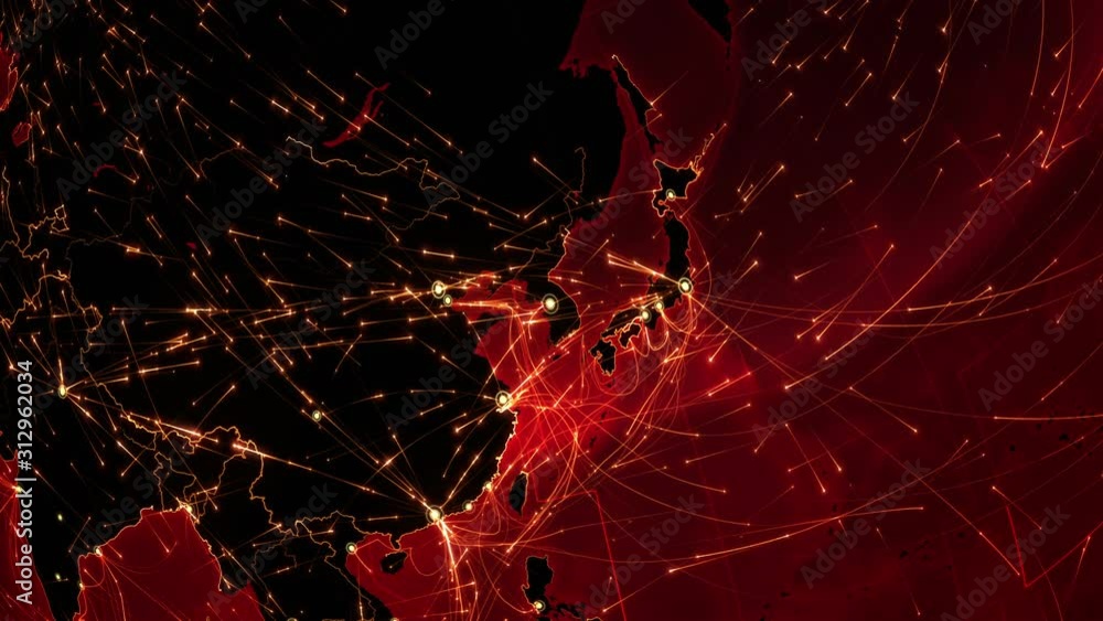 World connections. China and Japan-Asia. Aerial, maritime, ground ...