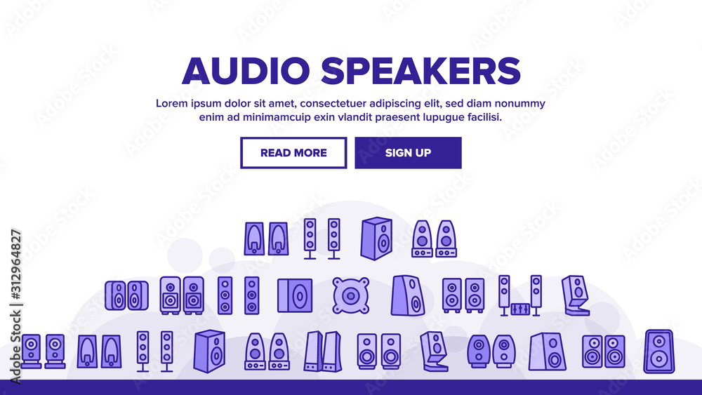 Audio Music Speakers Landing Web Page Header Banner Template Vector ...