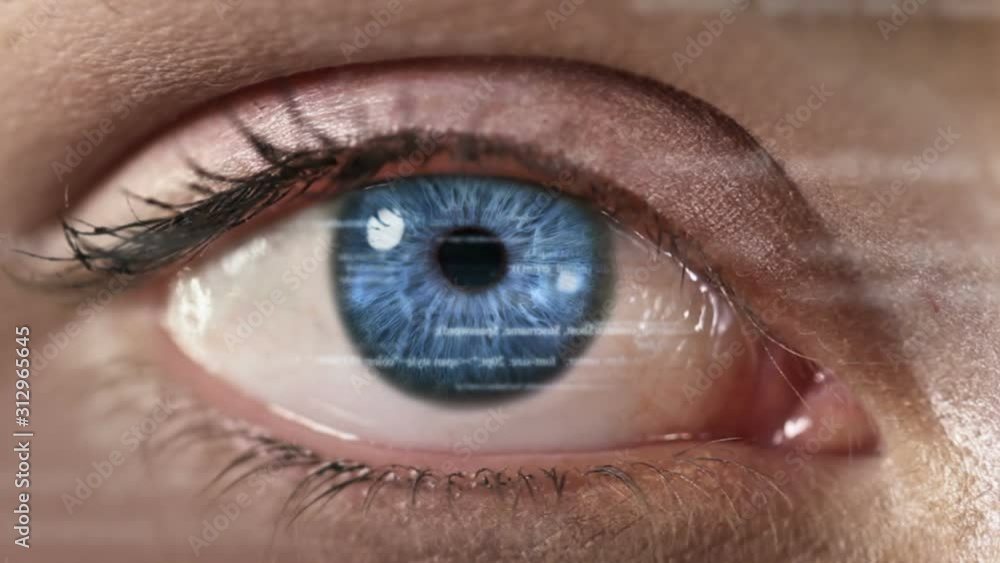Video „Female eye with program code. Futuristic. Technology. Blue. Eye ...