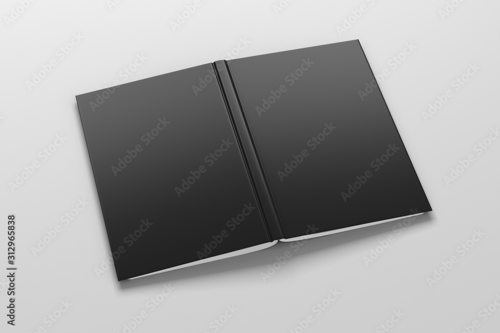 Blank black vertical open and upside down book cover on white ...