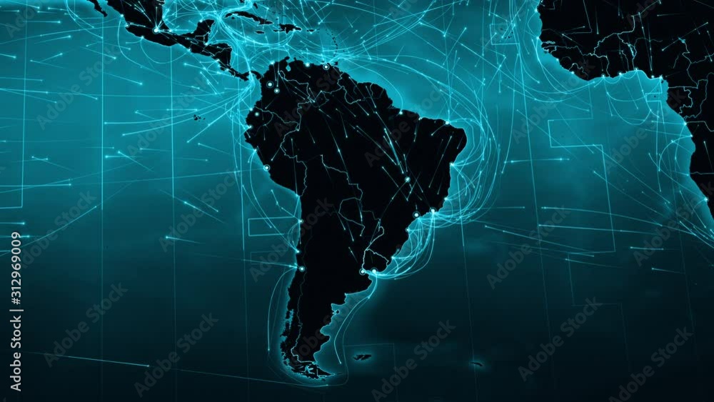 World map with connections. North and South American map with bright ...