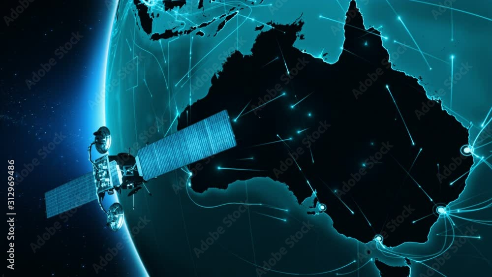 Satellite sending signals to Earth. Australia. Animation of the Earth ...