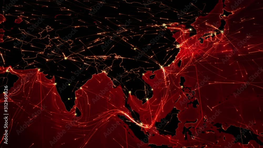 World map with connections. North American and Asian map with bright ...