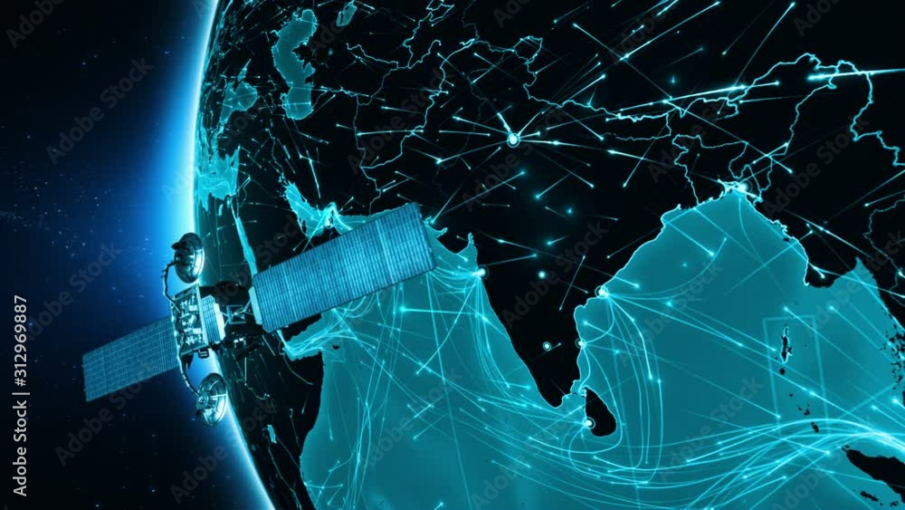Vidéo Stock Satellite sending signals to Earth. India and Middle East ...