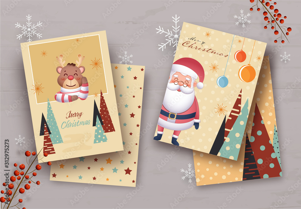 Merry Christmas Greeting Card Layout Set Stock Template | Adobe Stock