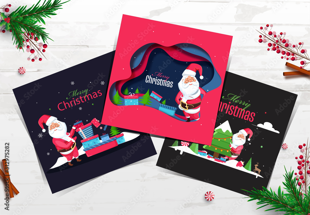 Card Layouts for Merry Christmas Stock Template | Adobe Stock