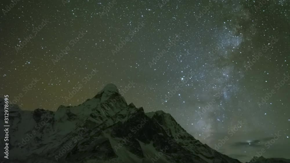 Milky Way and Starry Night Sky over Ama Dablam Mountain. Himalaya ...