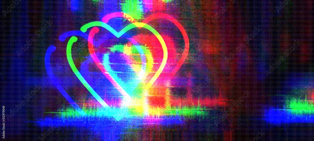 Glitched and glowing heart in a cyberpunk style with RGB-shift effect ...