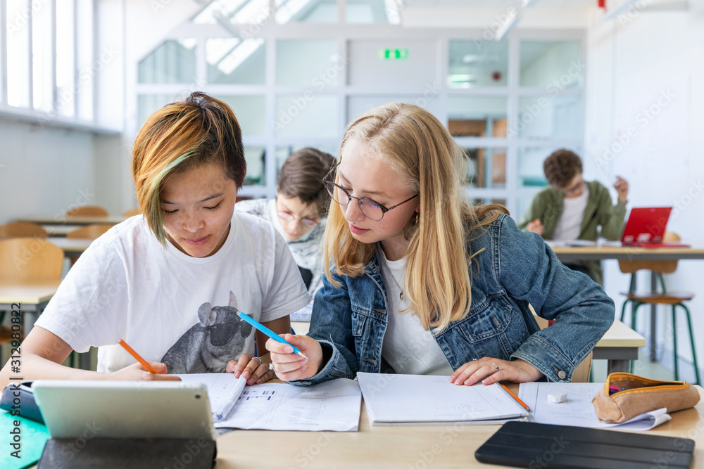 Teenage girls in classroom Stock Photo | Adobe Stock