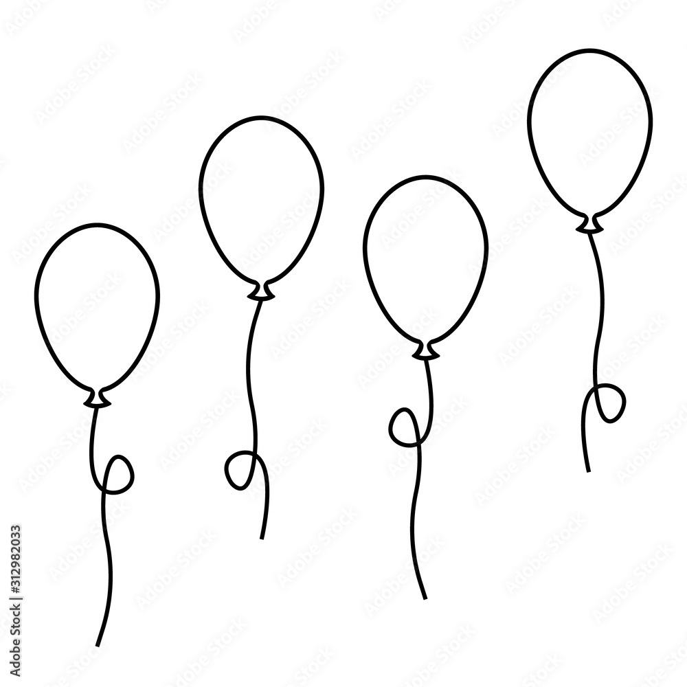 balloons ball set. vector stock. black simple flat outline illustration ...