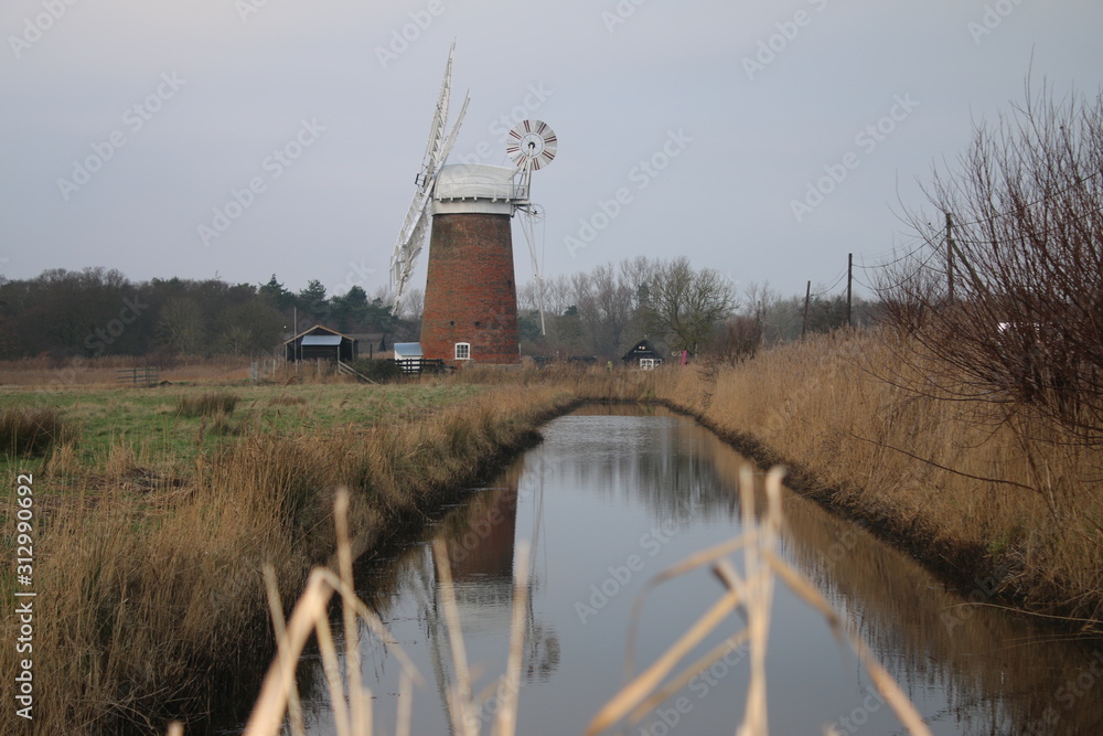 Beautiful rural landscape windmill brick building old brick vintage ...