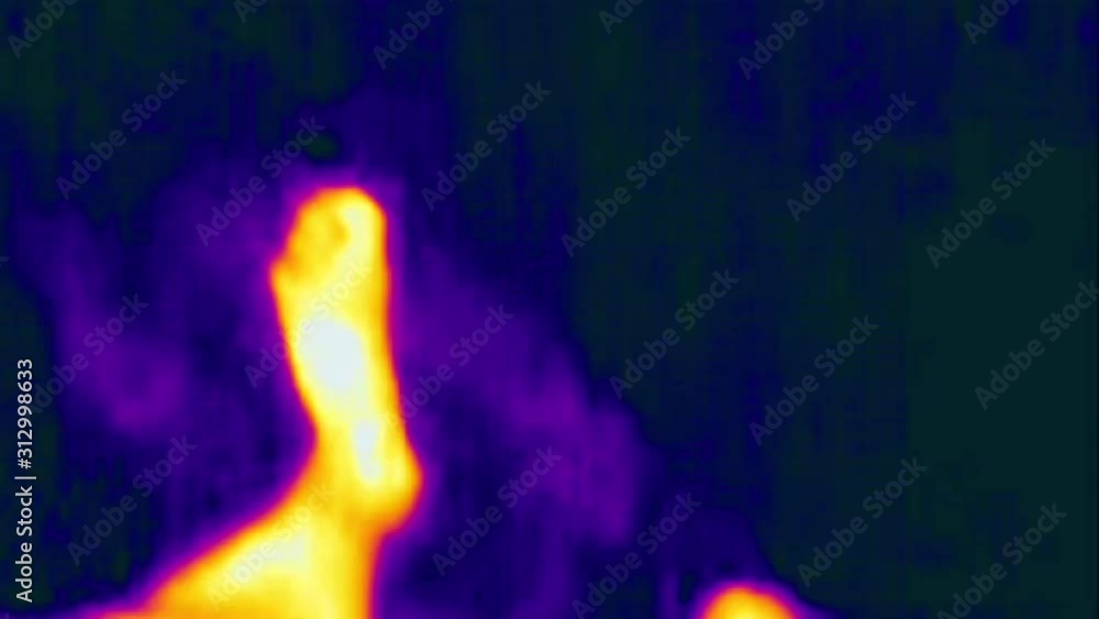 Infrared Thermal Footprints On Floor Of Man Walking Forward Then ...