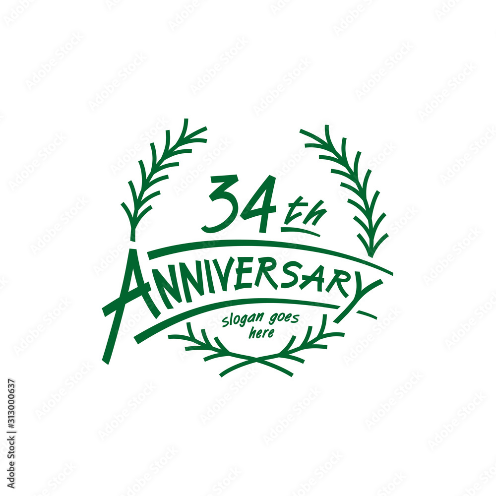 34 years design template. Thirty fourth years logo. Vector and ...
