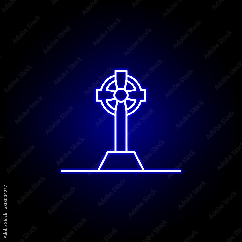 celtic cross, death outline blue neon icon. detailed set of death ...