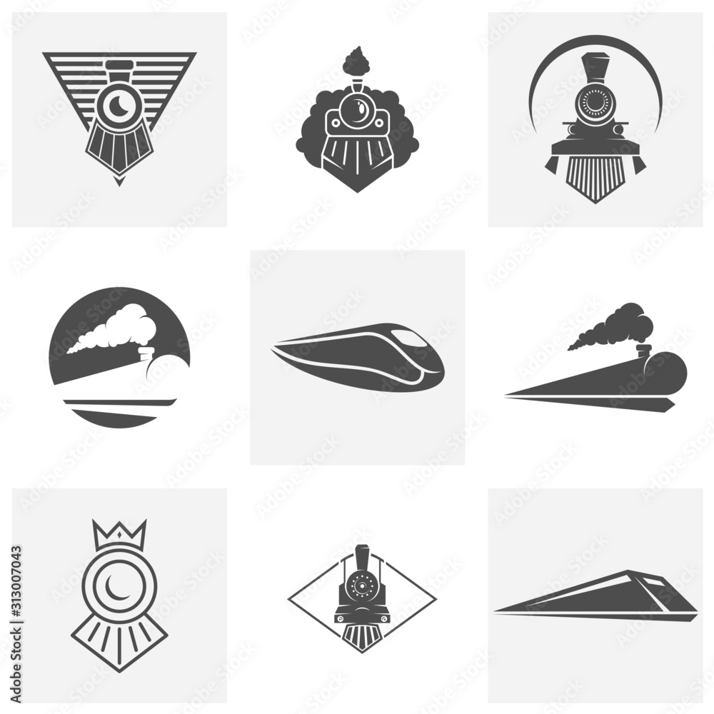 Set of Classic train logo concept, Locomotive logo design vector ...