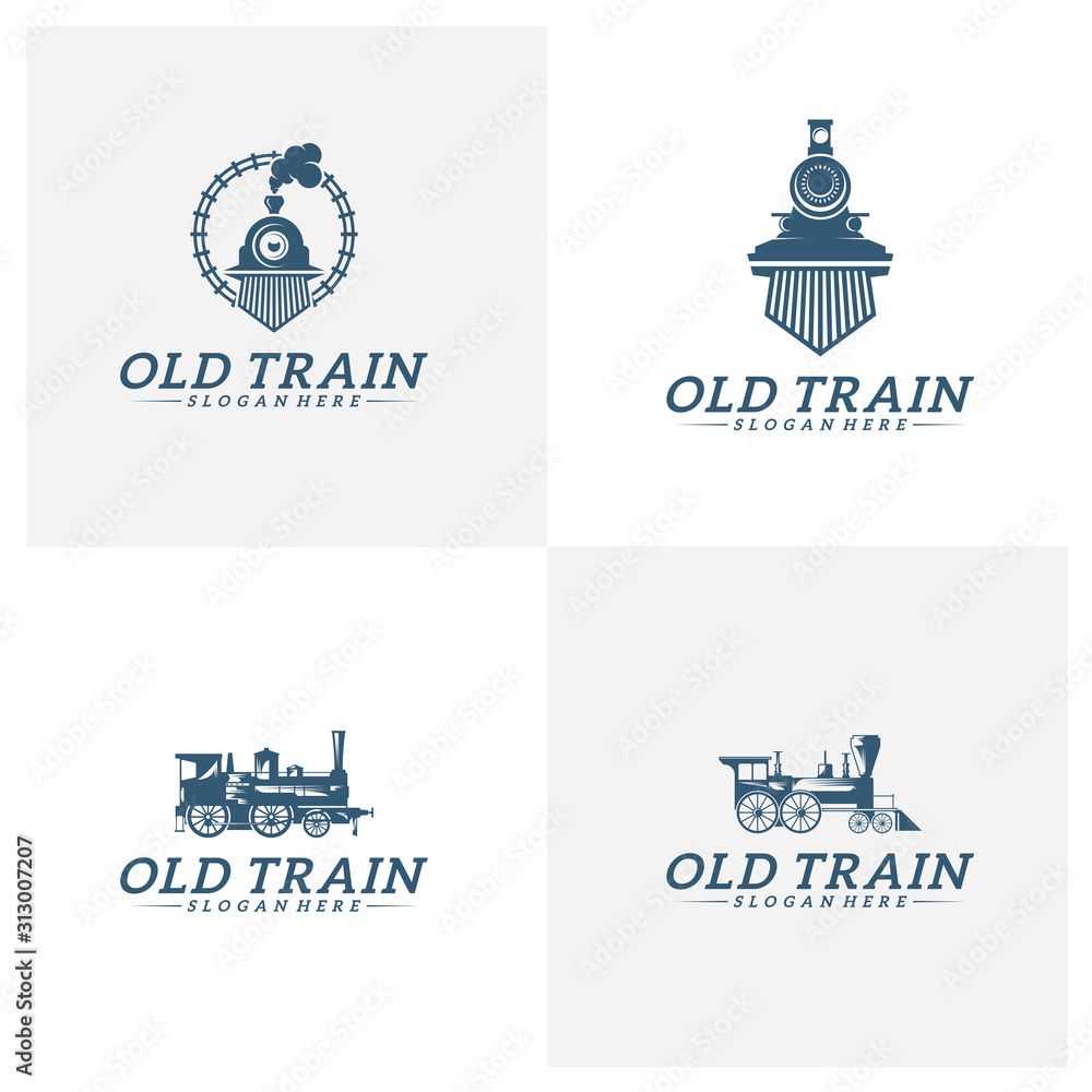 Set of Classic train logo concept, Locomotive logo design vector ...