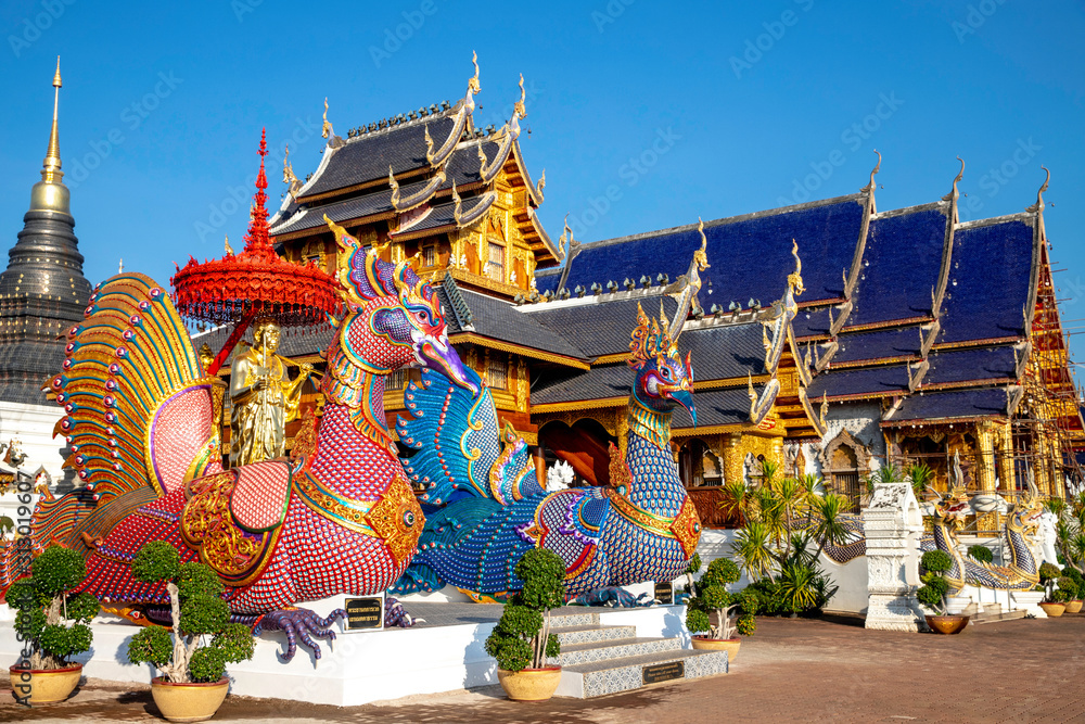 Beautiful Thai style sculpture and architecture of Wat Baan Den, a ...