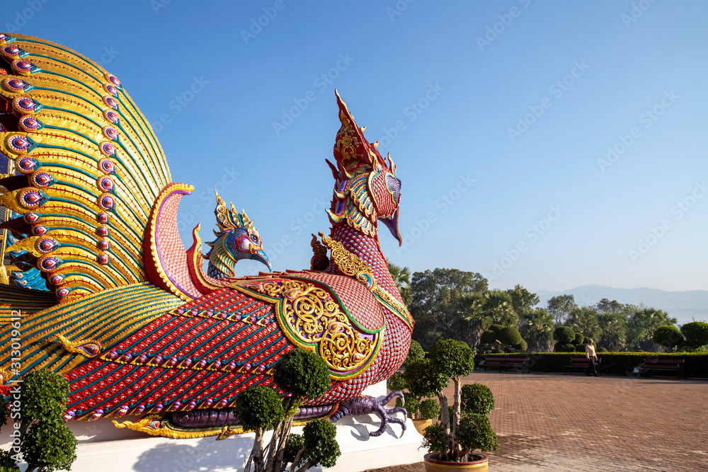 Beautiful Thai style sculpture of Wat Baan Den, a famous Buddhist ...