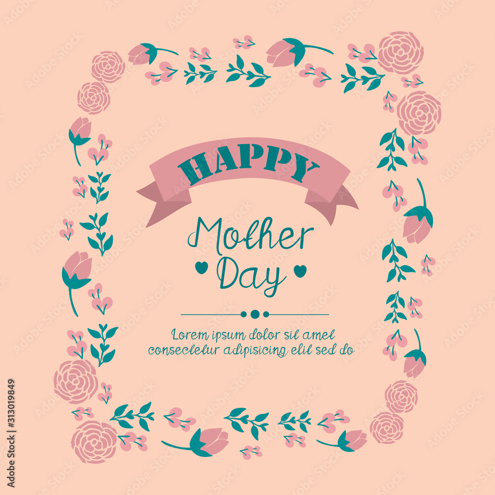 Beautiful Crowd of leaf and flower frame, for happy mother day greeting card template design ...