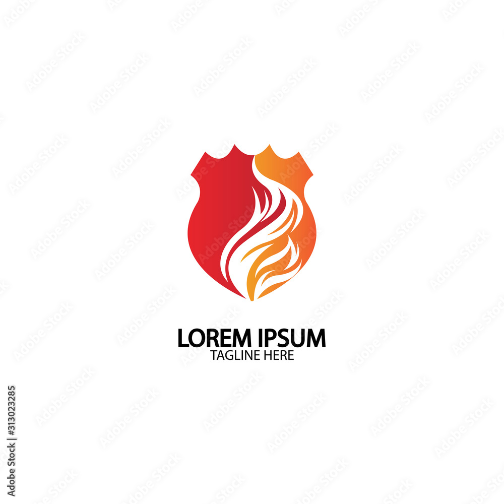 Fire shield logo design element. Fire warning sign shield. Fire flame ...
