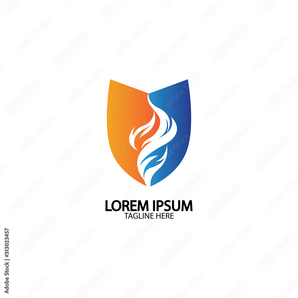 Fire shield logo design element. Fire warning sign shield. Fire flame ...