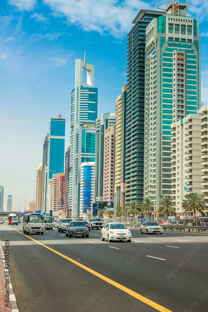 Dubai, United Arab Emirates - May 1, 2013: street view of Sheikh Zayed ...