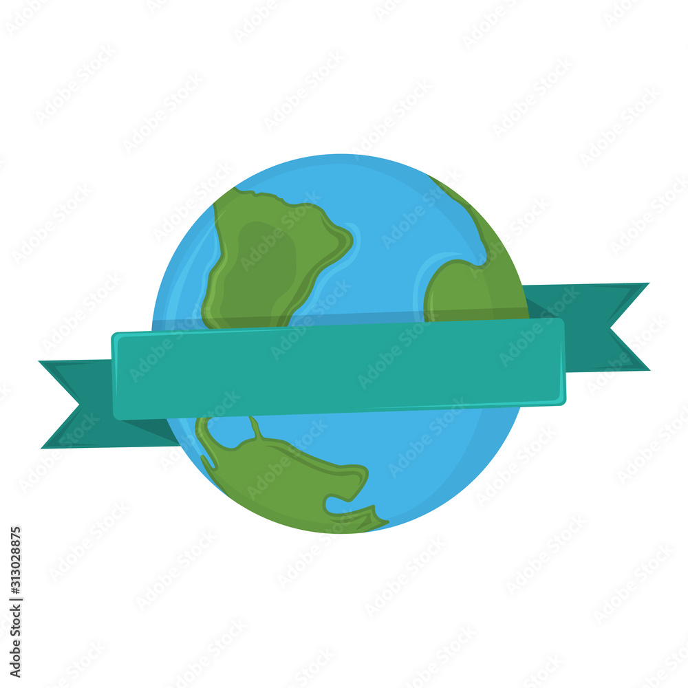 Earth with Ribbon Label, Badge and Banner. Concept Sunburst Earth for ...