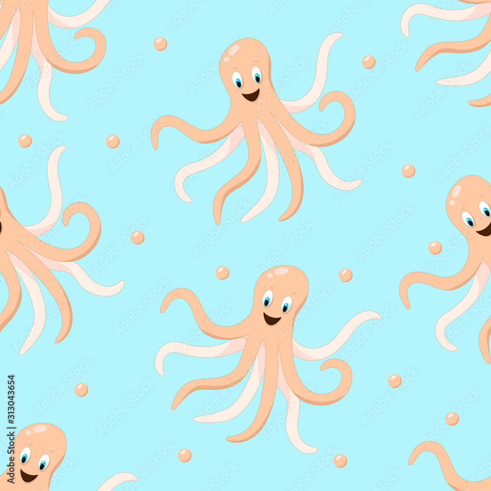 Seamless octopus pattern on blue background. Wallpaper background for ...