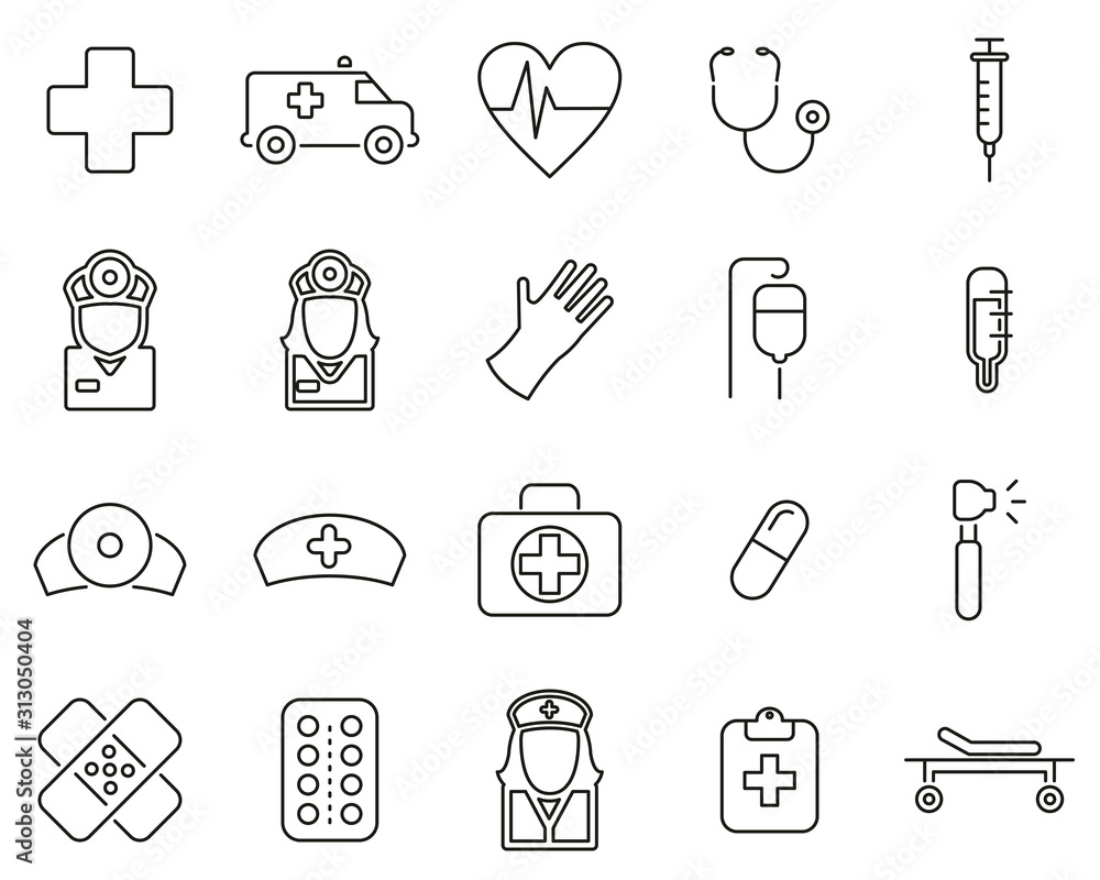 Ambulance or Emergency Response Team Icons Thin Line Set Big Stock ...