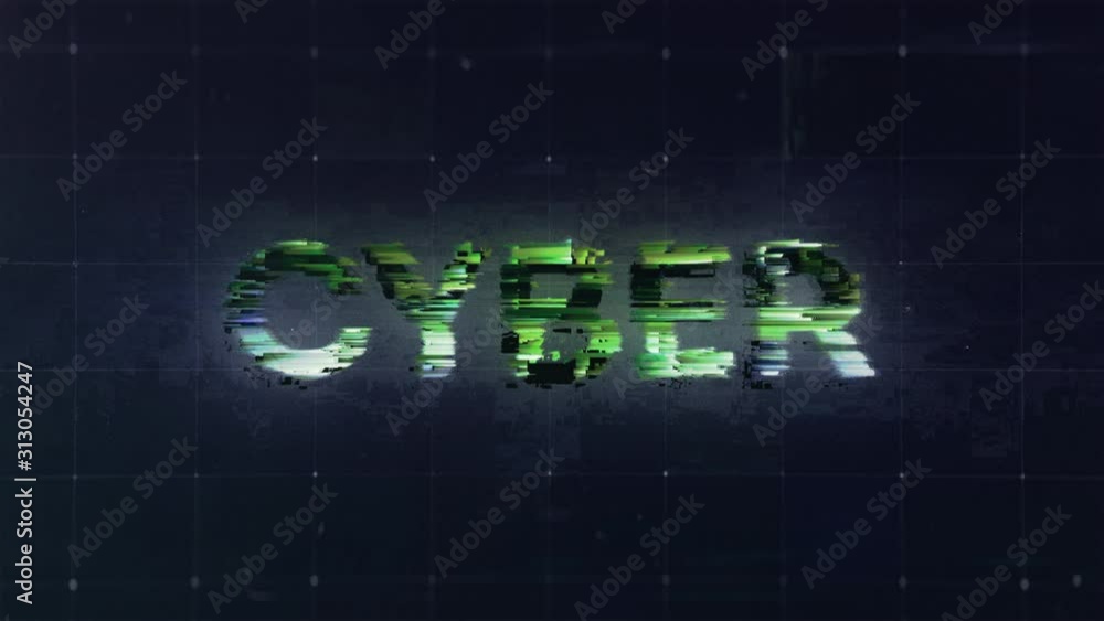 Vidéo Stock Big Cyber text. Green title with detailed glitch effect ...