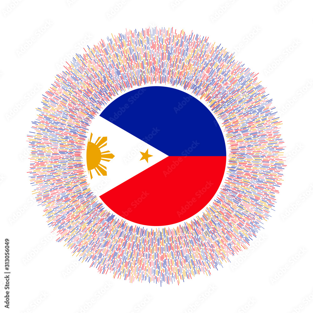 Flag of Philippines with colorful rays. Radiant country sign. Shiny ...