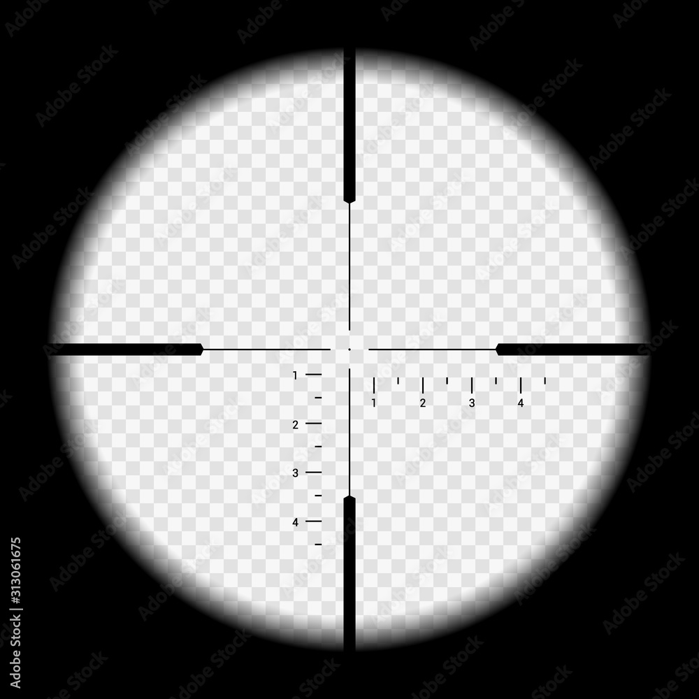 Realistic illustration looking through sniper crosshair with measuring ...