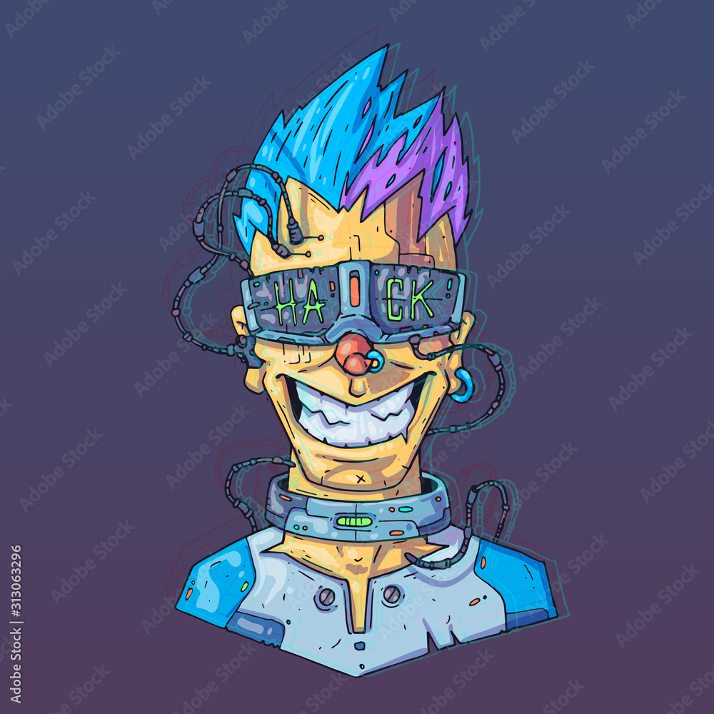 Character Face in futuristic virtual style. Cyber Punk Vector ...