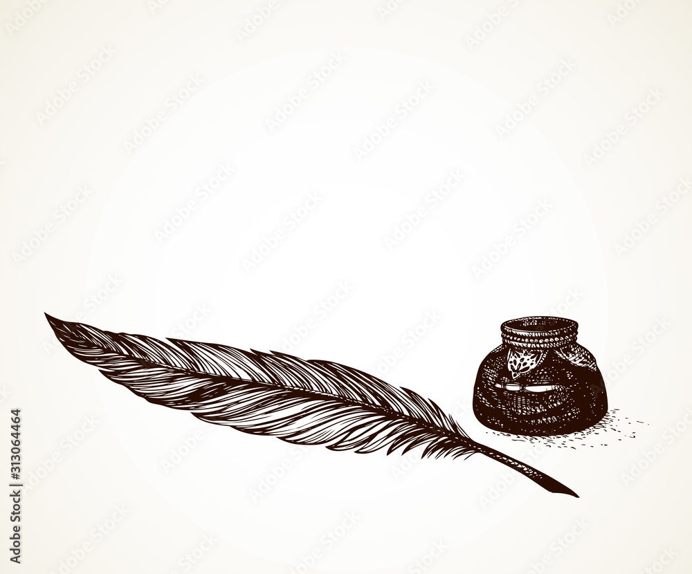 Vector freehand drawing of ancient pen and inkwell Stock Vector | Adobe ...