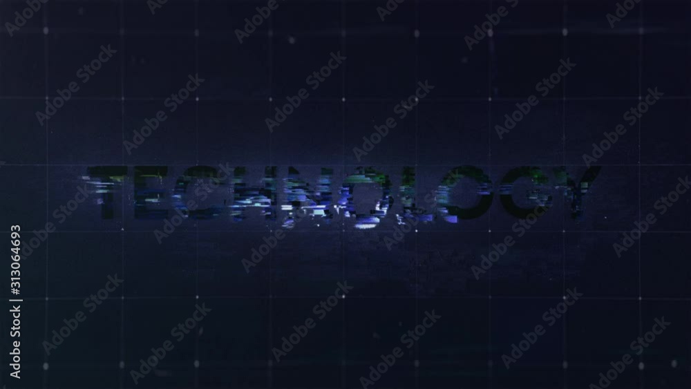 Digital glitch title words Technology with noise and grain effects on a ...