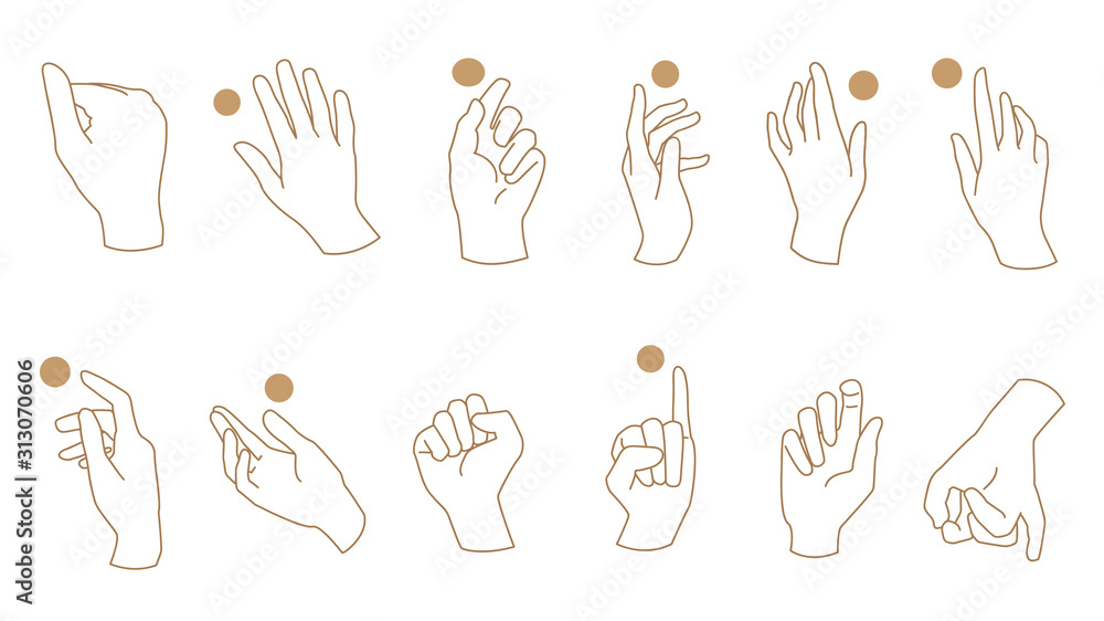 Hand linear style icon, Hands and fingers vector design in various ...