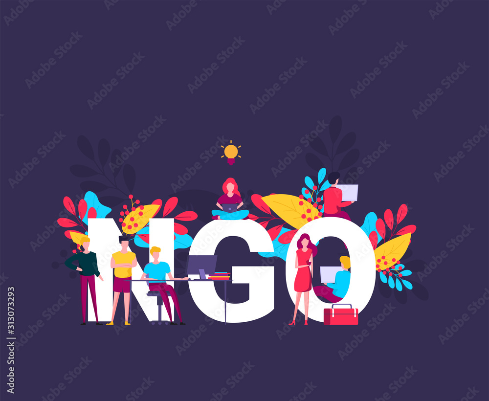 NGO, Non-Governmental Organization. Concept with keywords, letters and ...