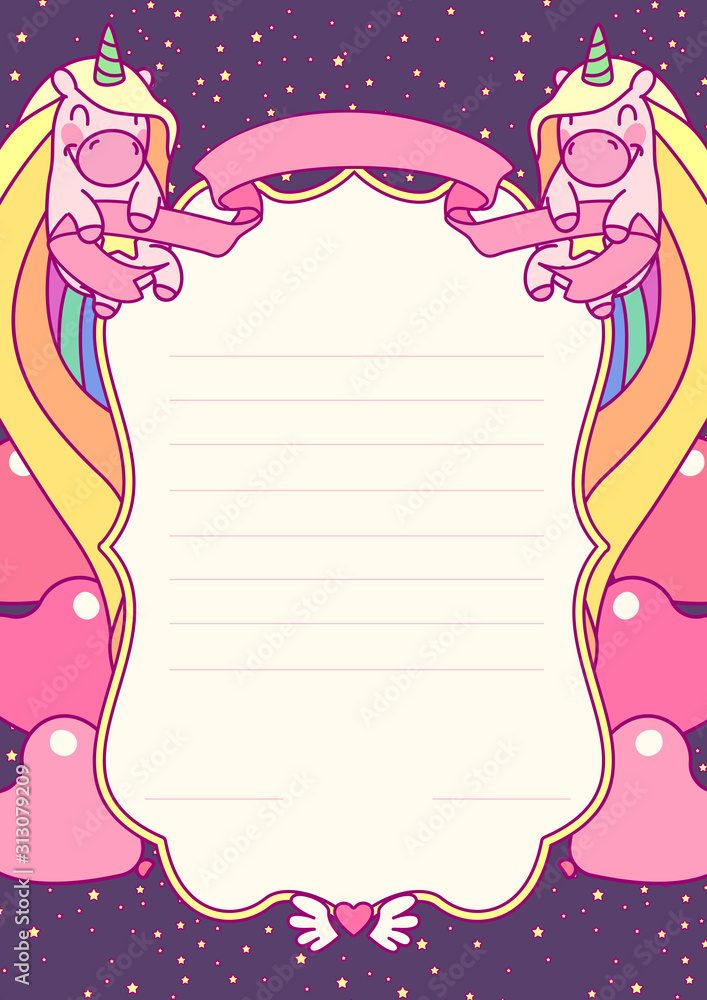 vector Unicorn party card template Stock Vector | Adobe Stock
