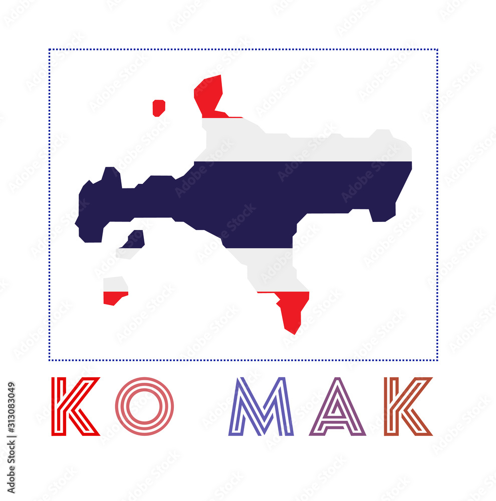 Ko Mak Logo. Map of Ko Mak with island name and flag. Radiant vector ...