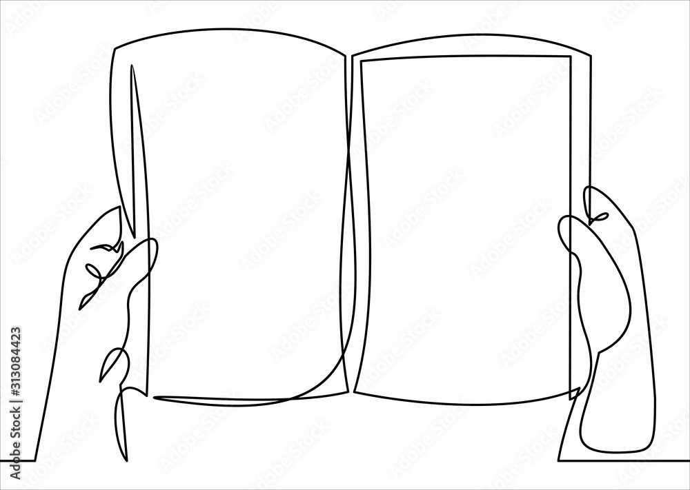 continuous line drawing of two hands holding book Stock Vector | Adobe ...