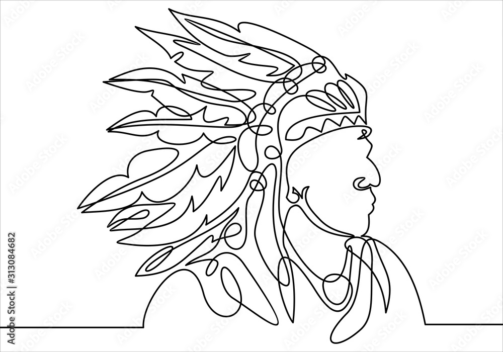american indian-continuous line drawing Stock Vector | Adobe Stock