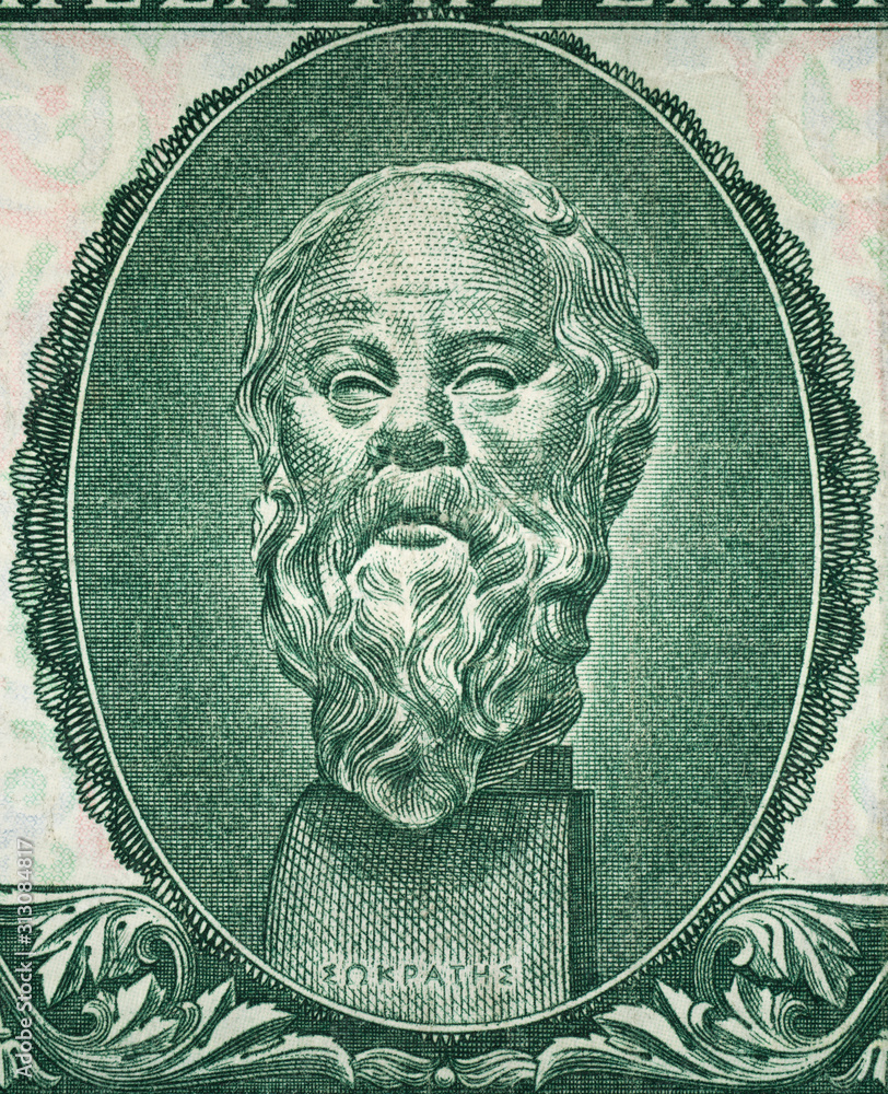 Aristotle portrait on old Greece 500 drachma (1955) banknote close up ...