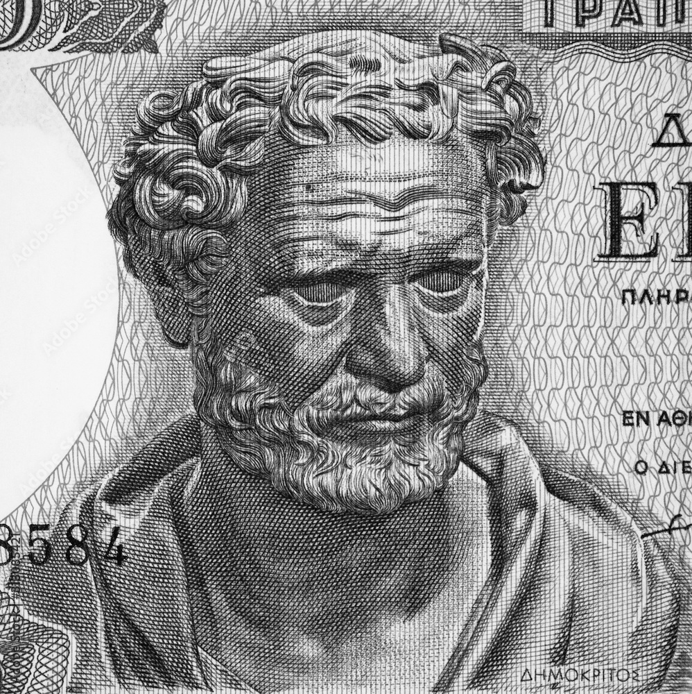 Democritus portrait on 100 Greece drachma (1967) banknote close up ...