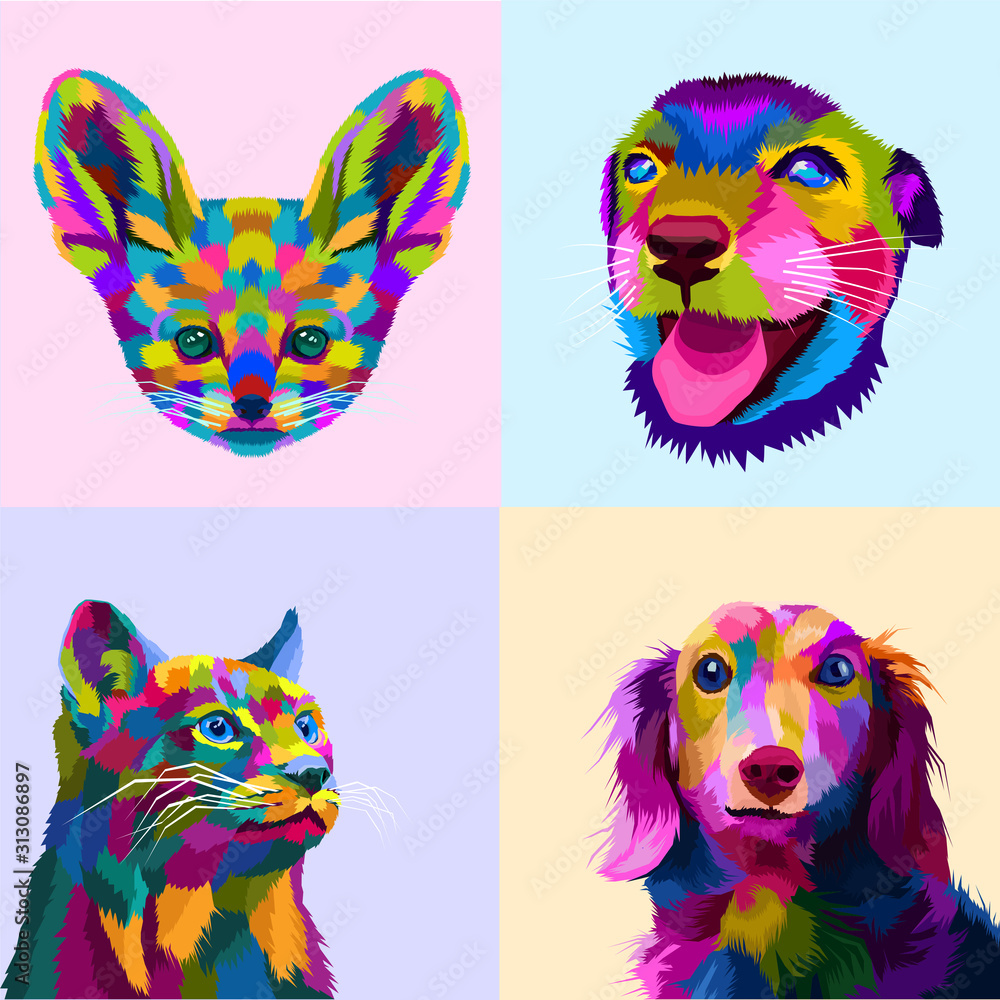 colorful set animals pop art portrait vector illustration can be used ...