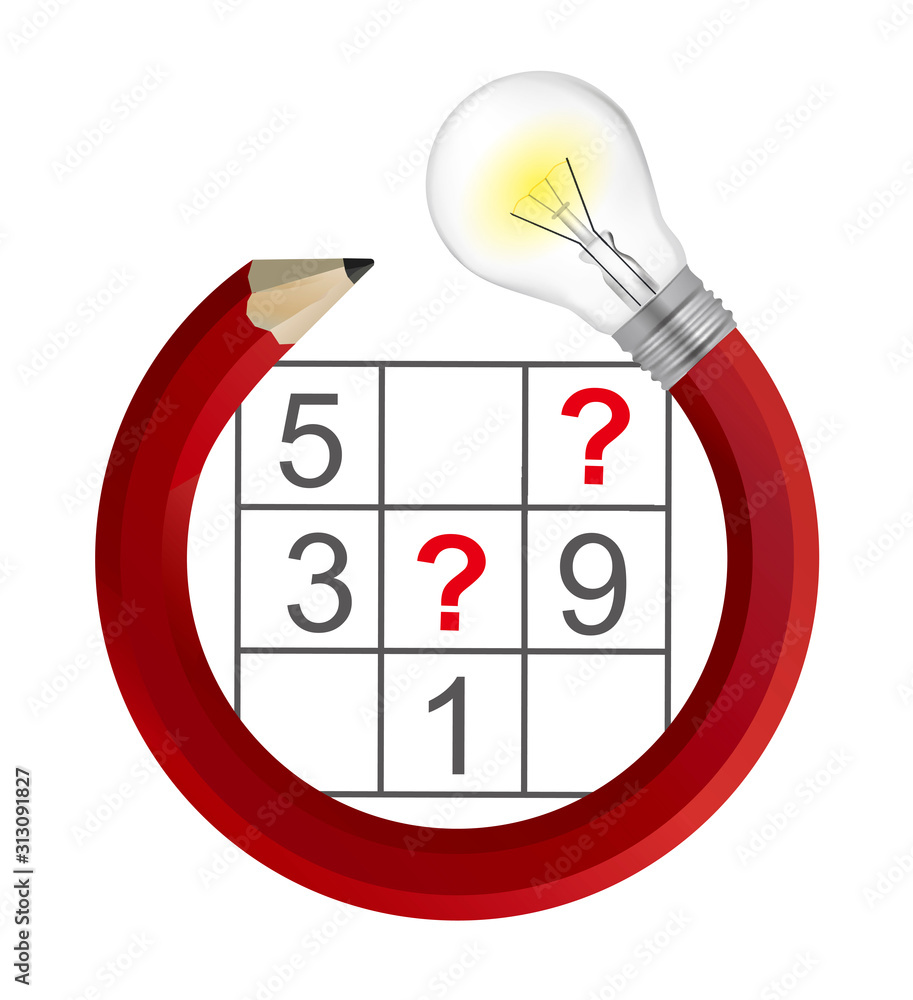 Sudoku Puzzle grid and creative Pencil with bulb. Illustration of ...