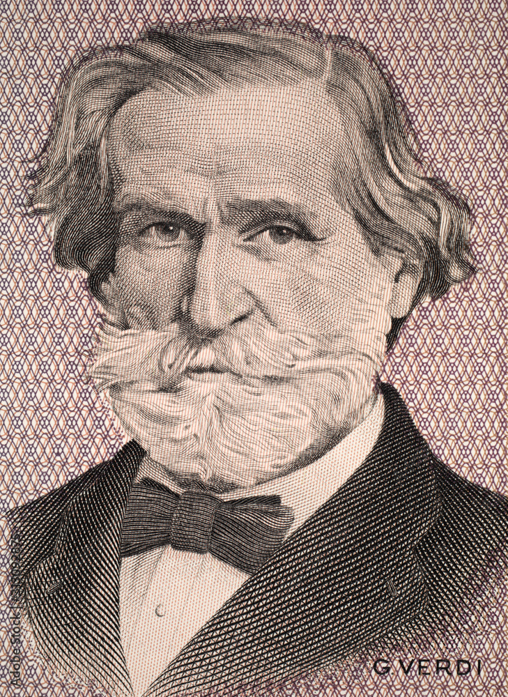 Giuseppe Verdi portrait on Italy 1000 lira (1977) banknote. Famous ...