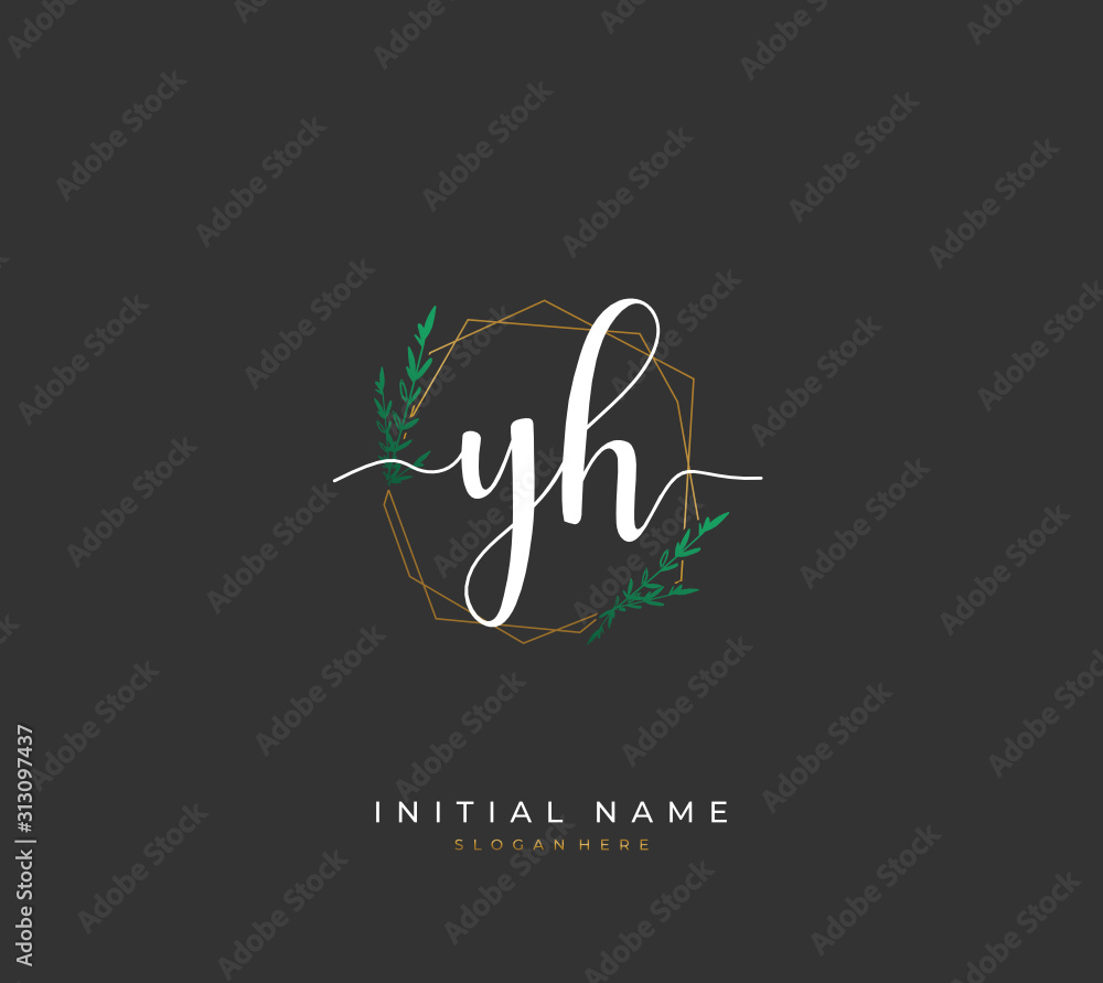 Handwritten letter Y H YH for identity and logo. Vector logo template ...
