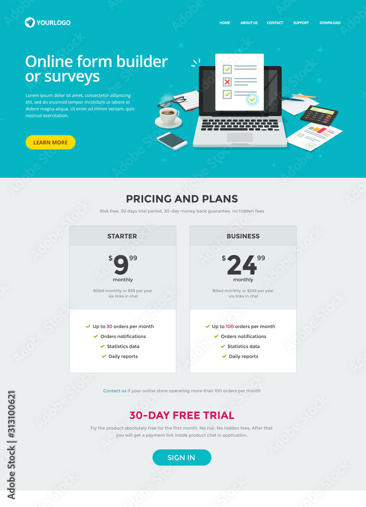 Survey form builder web site template design or questionnaire checklist ...
