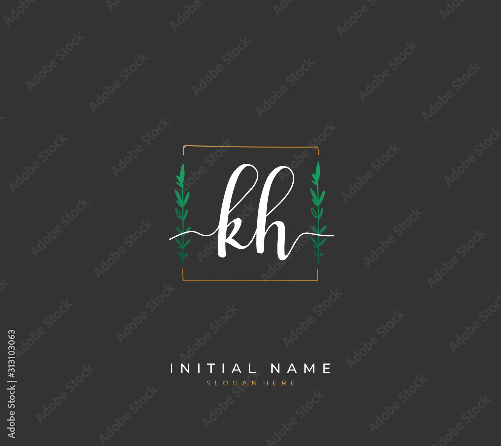 Handwritten letter K H KH for identity and logo. Vector logo template ...
