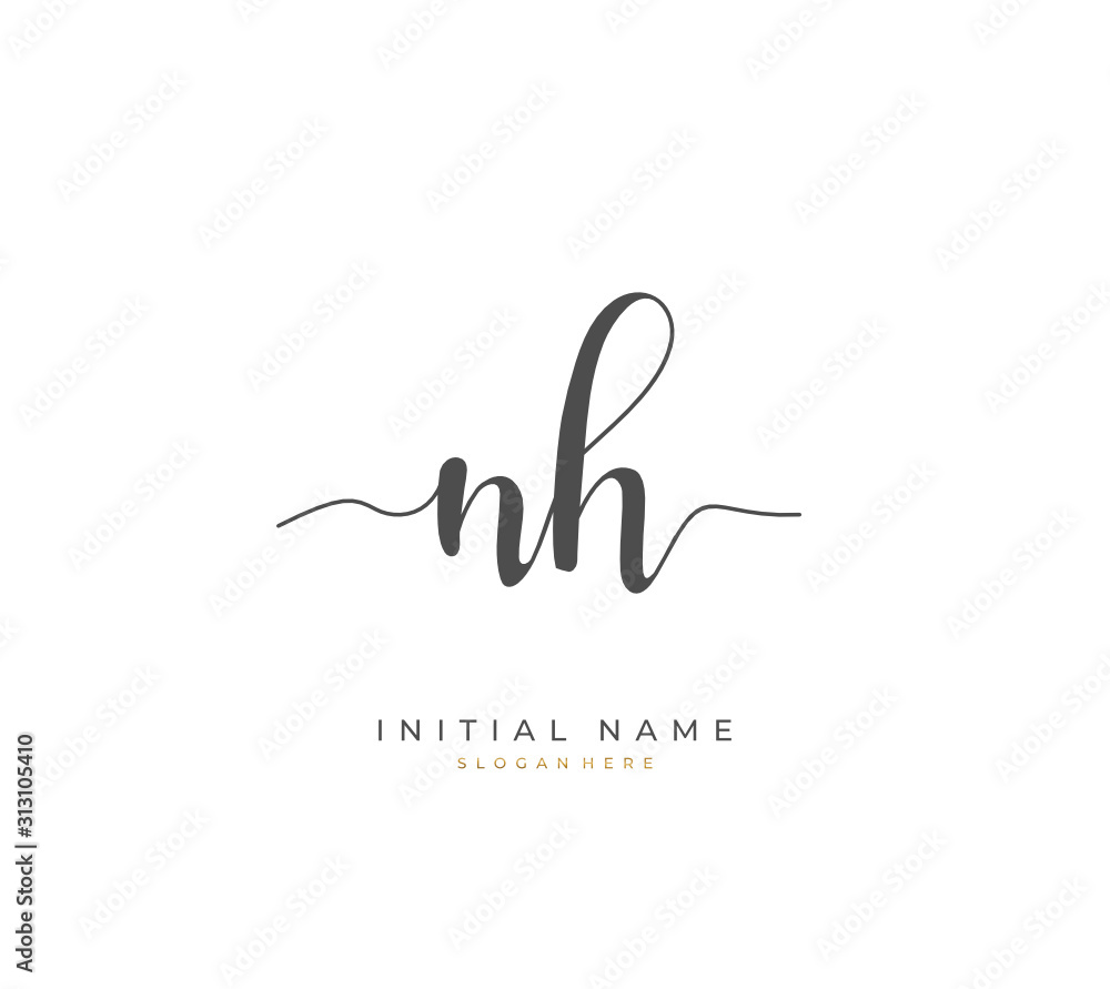 Handwritten letter N H NH for identity and logo. Vector logo template with handwriting and ...